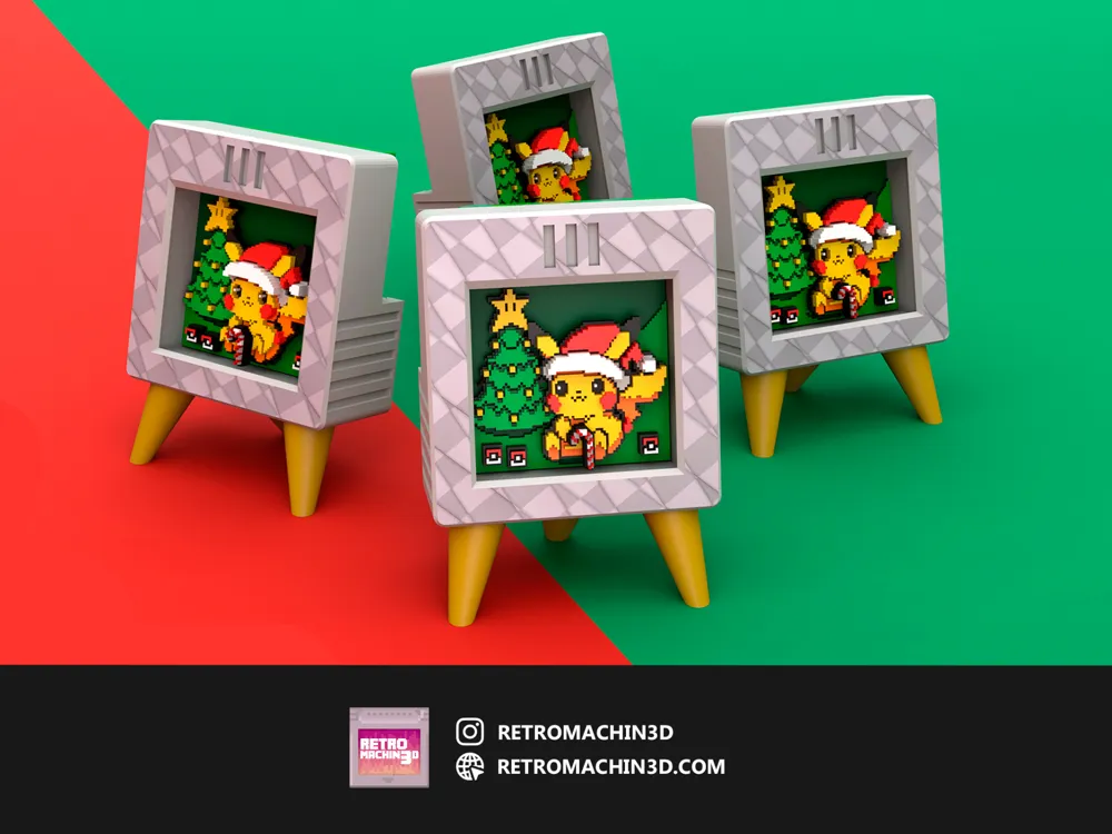 Pikachu Christmas Pixel Art Screen - Free 3D Print Model - MakerWorld