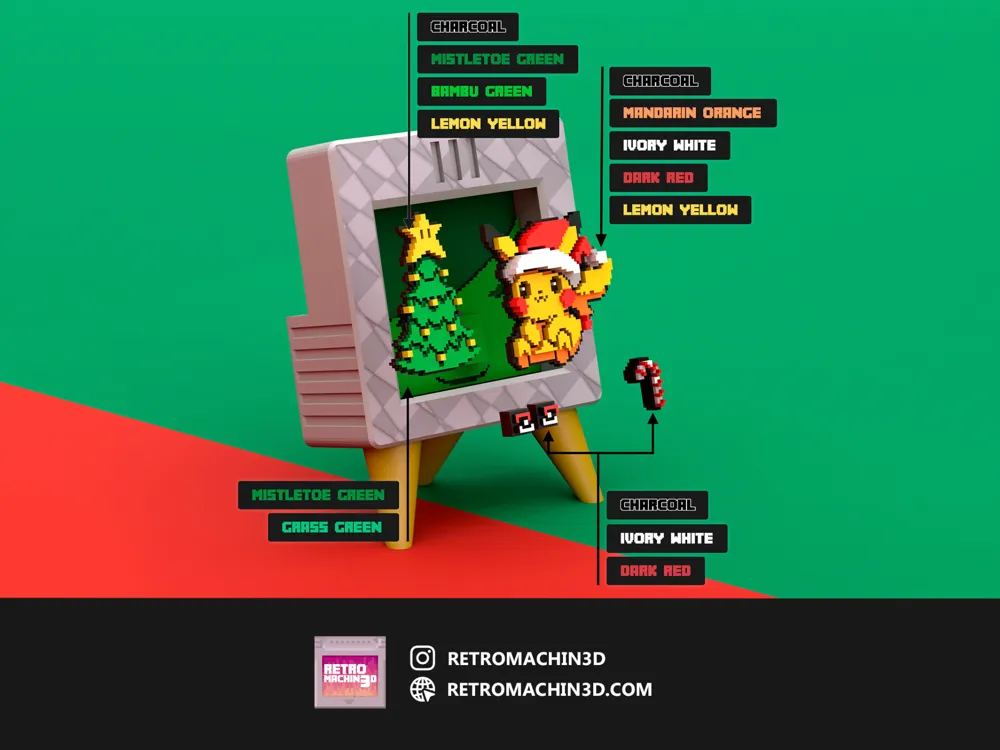Pikachu Christmas Pixel Art Screen - Free 3D Print Model - MakerWorld
