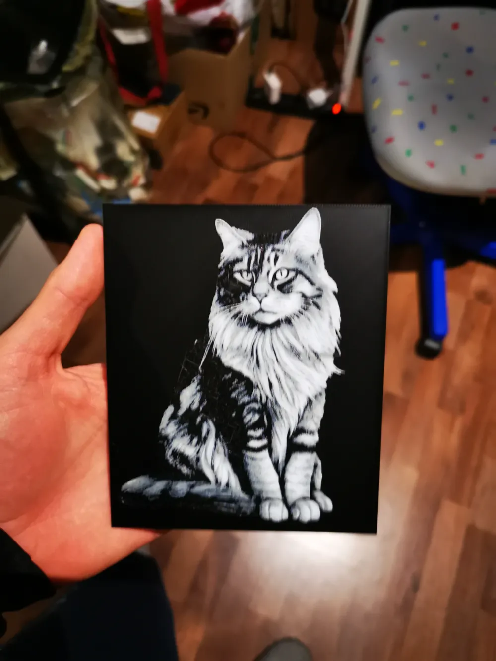 Hueforge Mainecoon Cat in Black White Photography | Animal 3D Wall Art ...