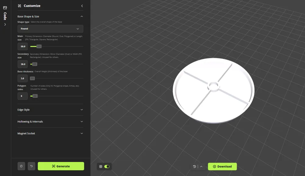 Parametric custom miniature bases with extras V2 by le_hades MakerWorld: Download Free 3D Models