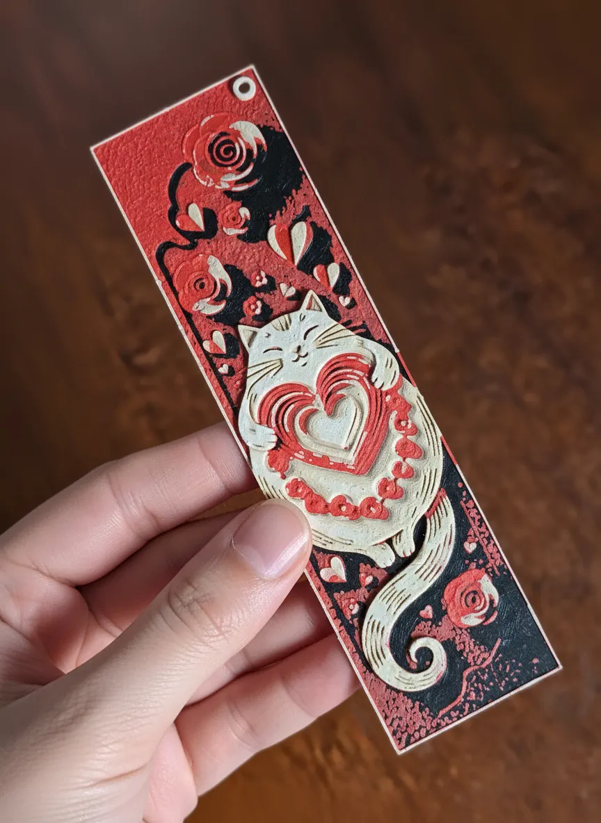 Valentine Kitty Bookmark 5 - Hueforge - 4 Colors - Free 3D Print Model ...