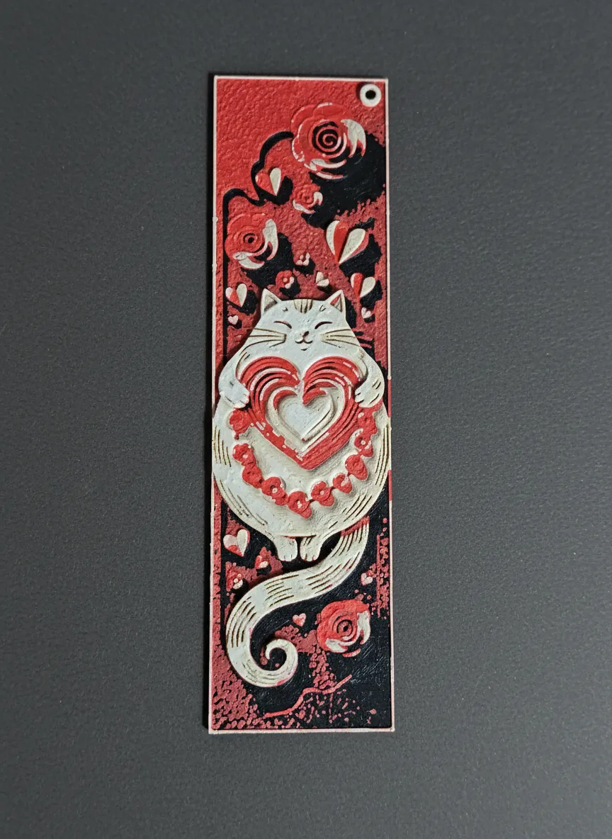 Valentine Kitty Bookmark 5 - Hueforge - 4 Colors - Free 3D Print Model ...