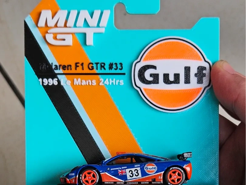 1:64 Scale Car Model (mini GT) Gulf Oil Livery McLaren Car Display Card ...