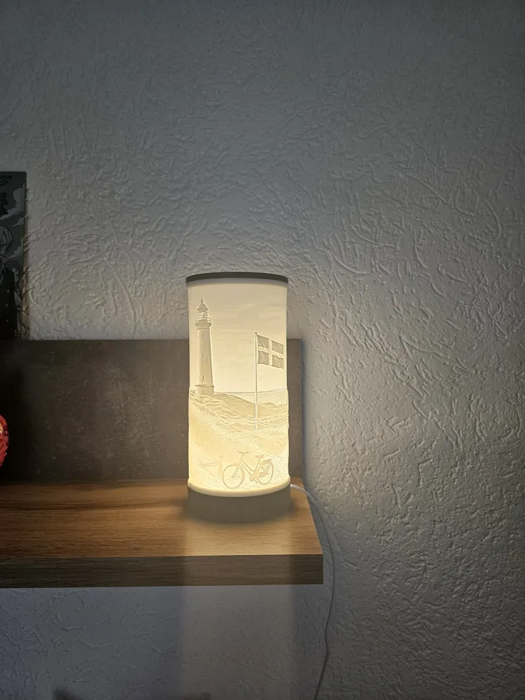 Lithophane cylinder lamp Denmark with lighthouse by Karsten MakerWorld: Download Free 3D Models