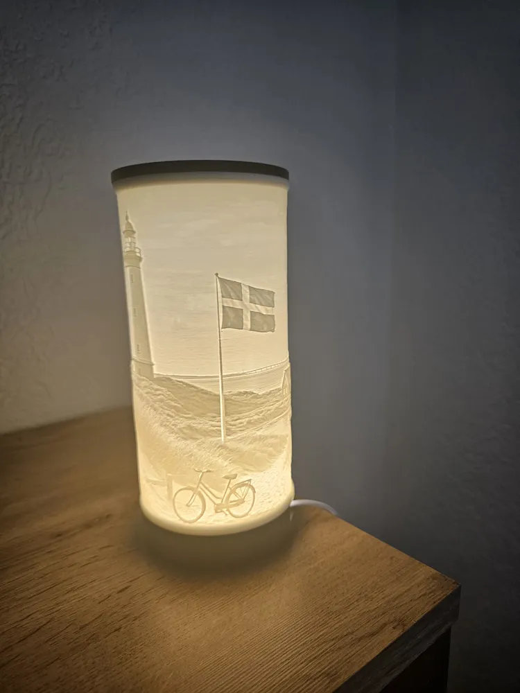 Lithophane cylinder lamp Denmark with lighthouse by Karsten MakerWorld: Download Free 3D Models