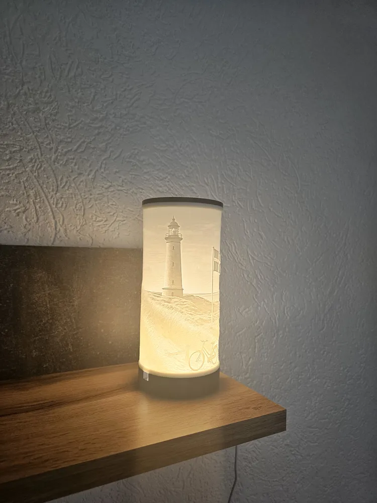 Lithophane cylinder lamp Denmark with lighthouse by Karsten MakerWorld: Download Free 3D Models