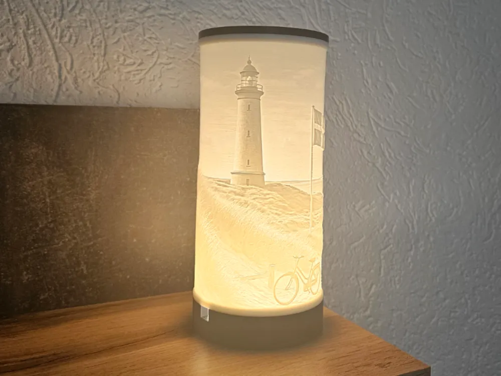 Lithophane cylinder lamp Denmark with lighthouse by Karsten MakerWorld: Download Free 3D Models