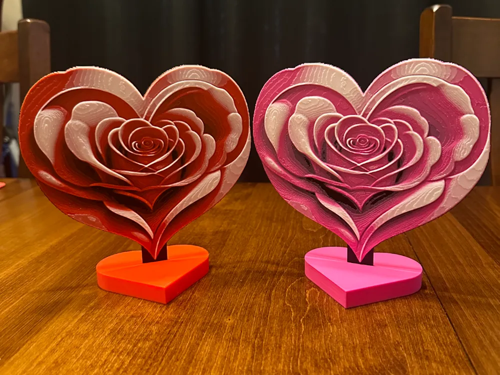 Standing Rose Heart with Heart Base Decoration - Free 3D Print Model ...