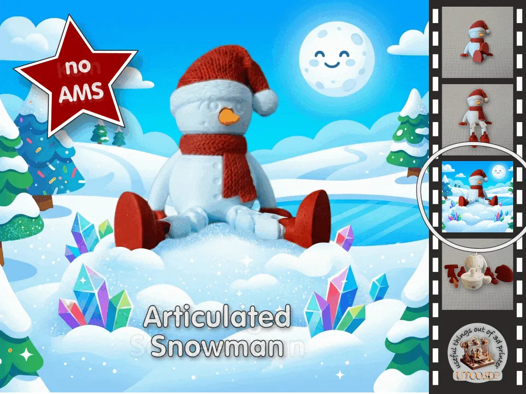 Cute articulated snowman (no AMS) - Free 3D Print Model - MakerWorld