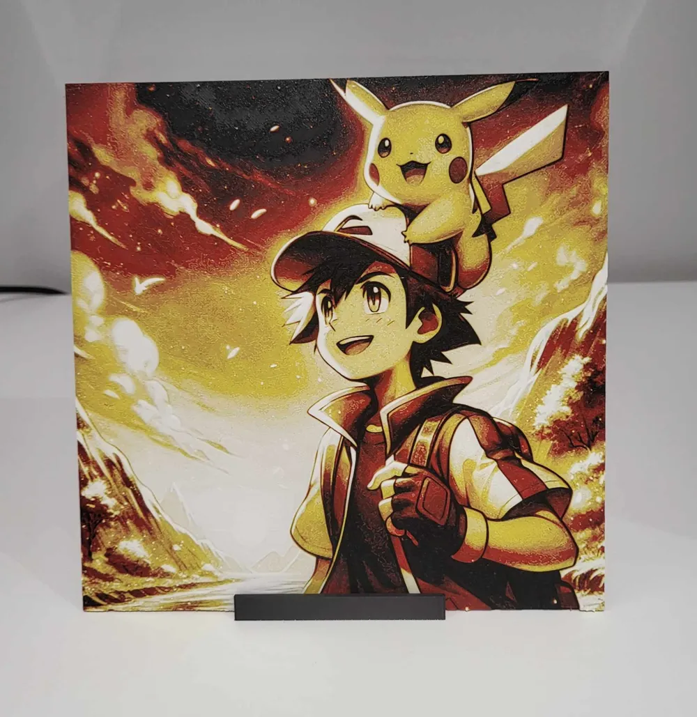 Ash and Pikachu Hueforge 4 Color by The Cardboard Gamer - MakerWorld
