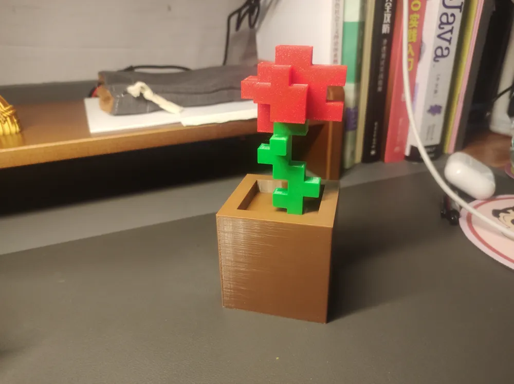 Minecraft rose in a pot 《我的世界》花盆里的玫瑰 Remixed by funnygeeker - MakerWorld