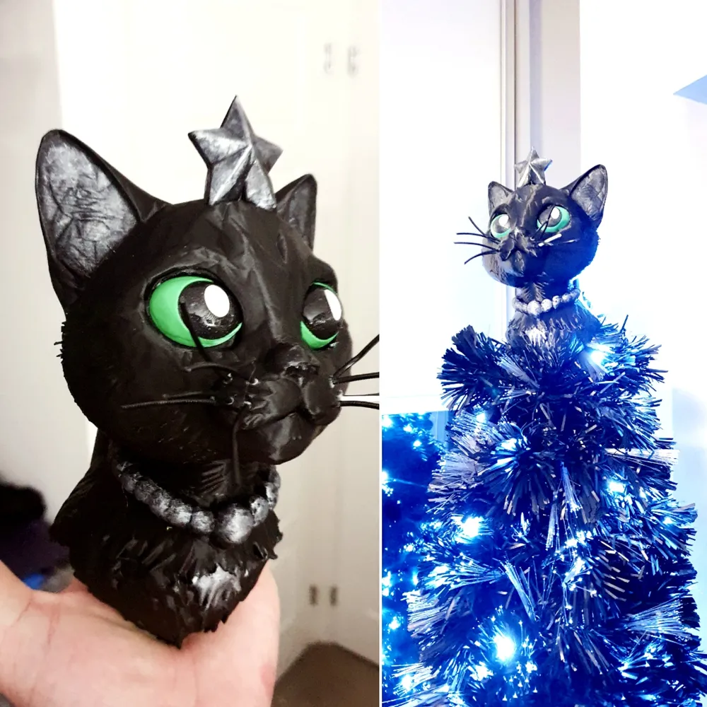 Cute Cat Star Christmas Tree Topper - Free 3D Print Model - MakerWorld