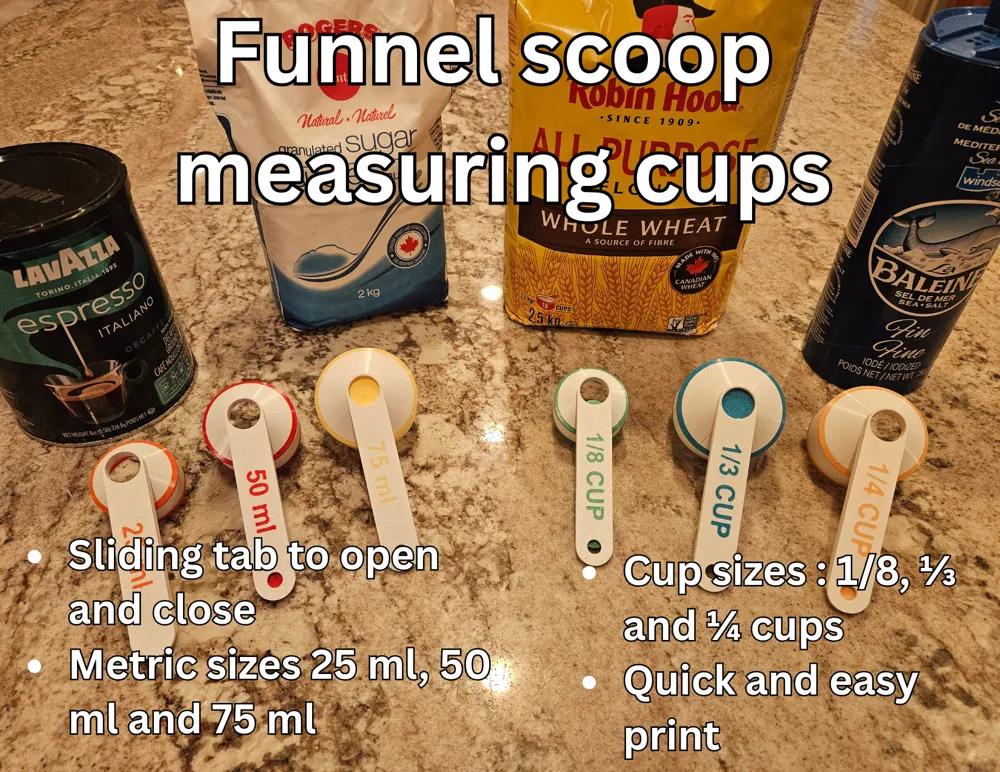 FUNNEL SCOOP MEASURING CUPS - Free 3D Print Model - MakerWorld