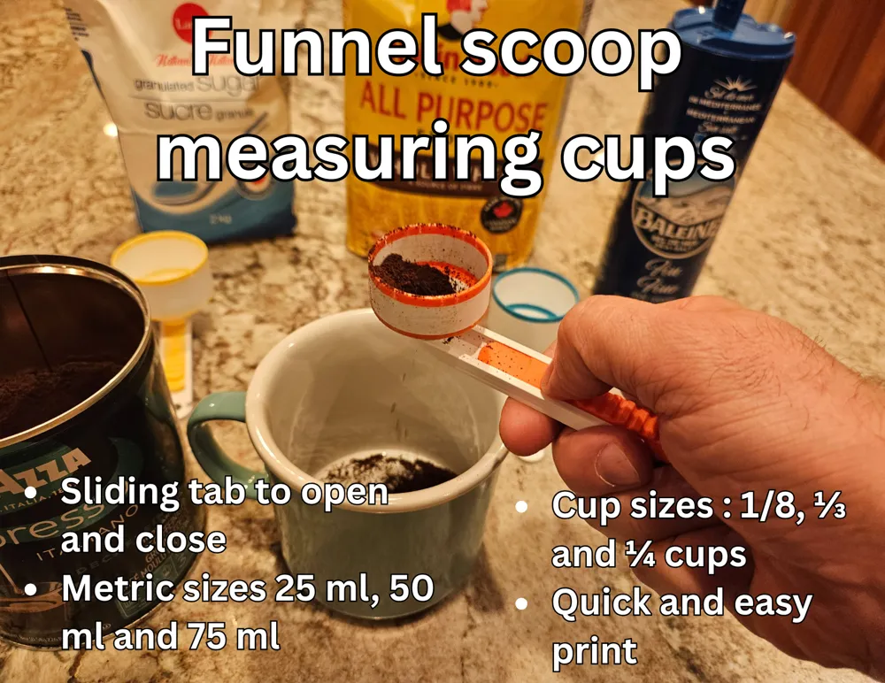 FUNNEL SCOOP MEASURING CUPS - Free 3D Print Model - MakerWorld