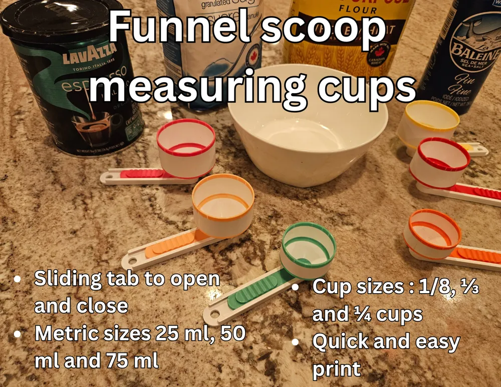 FUNNEL SCOOP MEASURING CUPS - Free 3D Print Model - MakerWorld