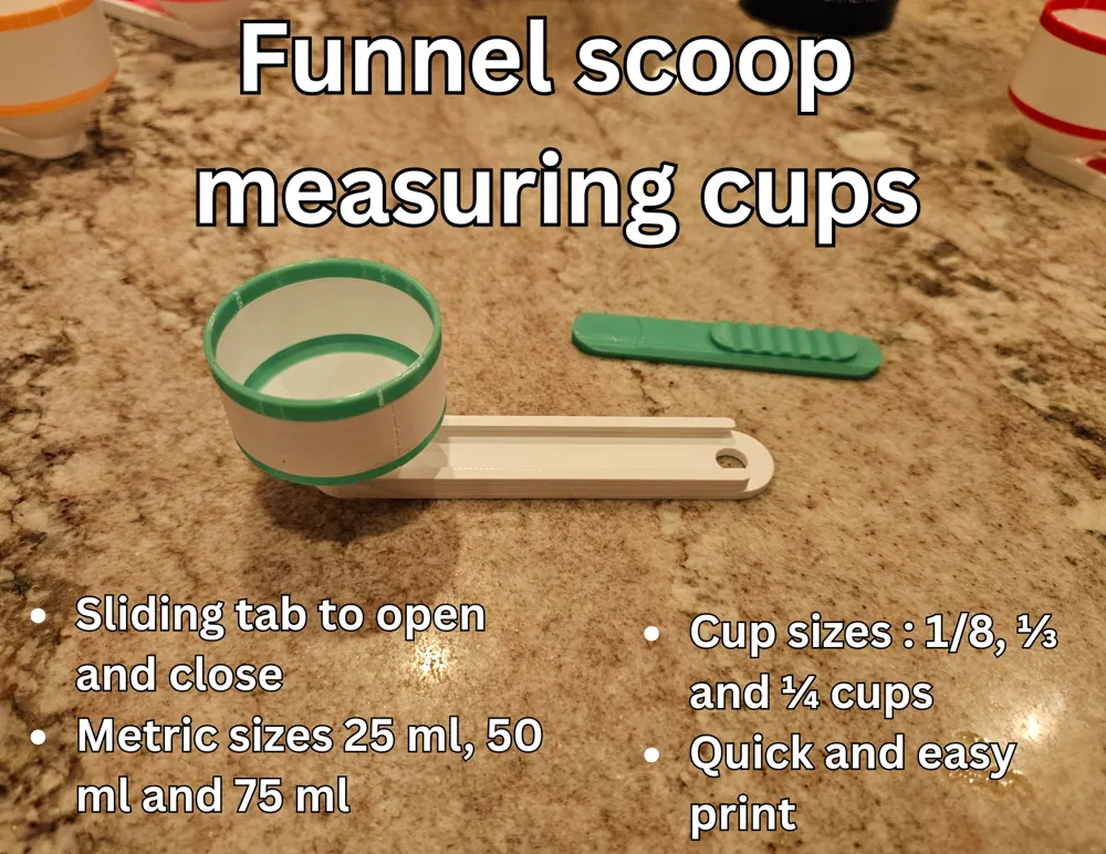 FUNNEL SCOOP MEASURING CUPS - Free 3D Print Model - MakerWorld