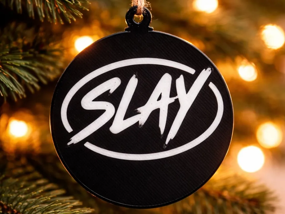 SLAY - Heavy Metal Style Meme Ornament - Free 3D Print Model - MakerWorld