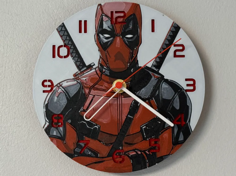 Wall / Desk Clock Marvel Dead Pool +HueForge by cP3D - MakerWorld