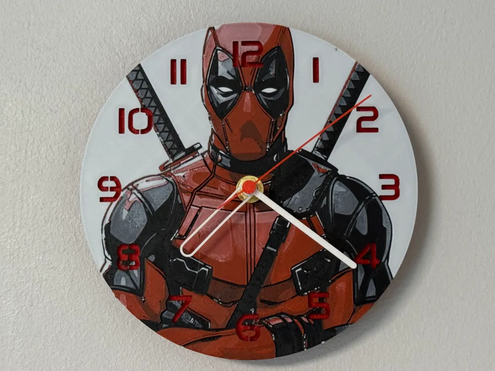 Wall / Desk Clock Marvel Dead Pool +HueForge by cP3D - MakerWorld