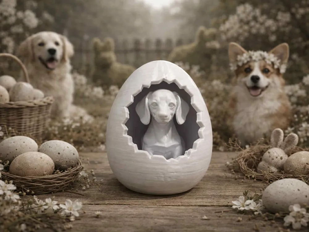 Happy Easter Egg with Dachshund, Sausage Dog - Free 3D Print Model ...