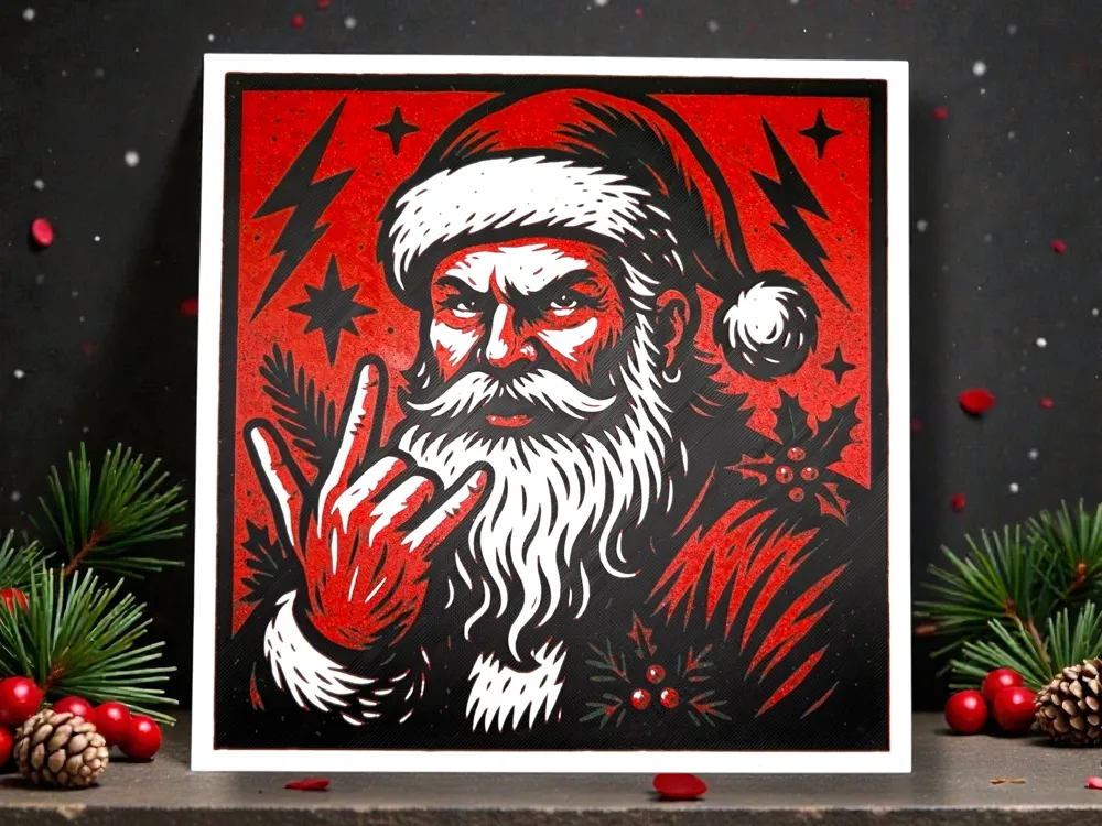 Heavy Metal Santa - Christmas Hueforge by Manic 3D Prints MakerWorld ...
