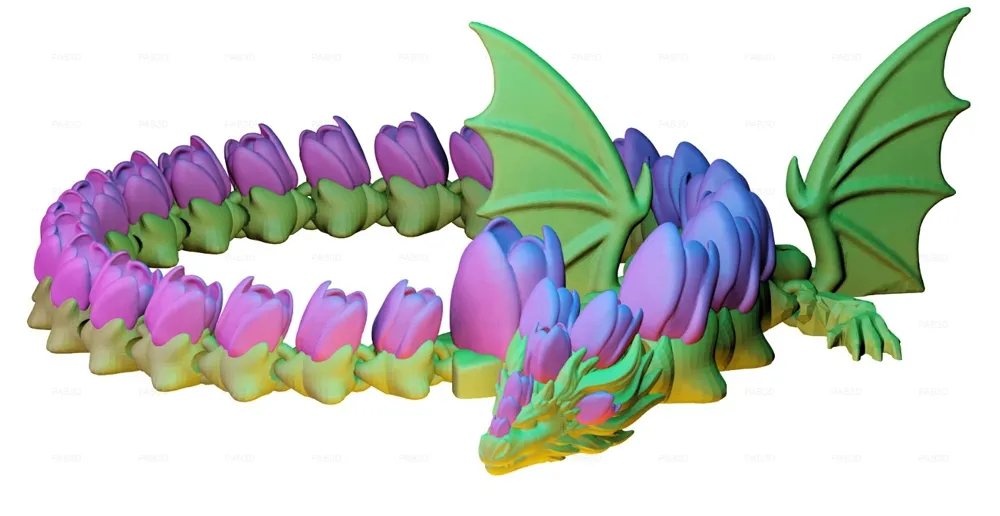 Articulated flexi dragon Tulips - Free 3D Print Model - MakerWorld