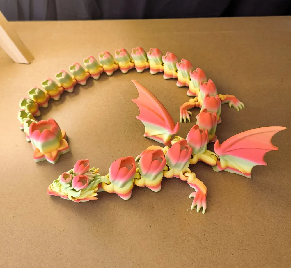 Articulated flexi dragon Tulips - Free 3D Print Model - MakerWorld