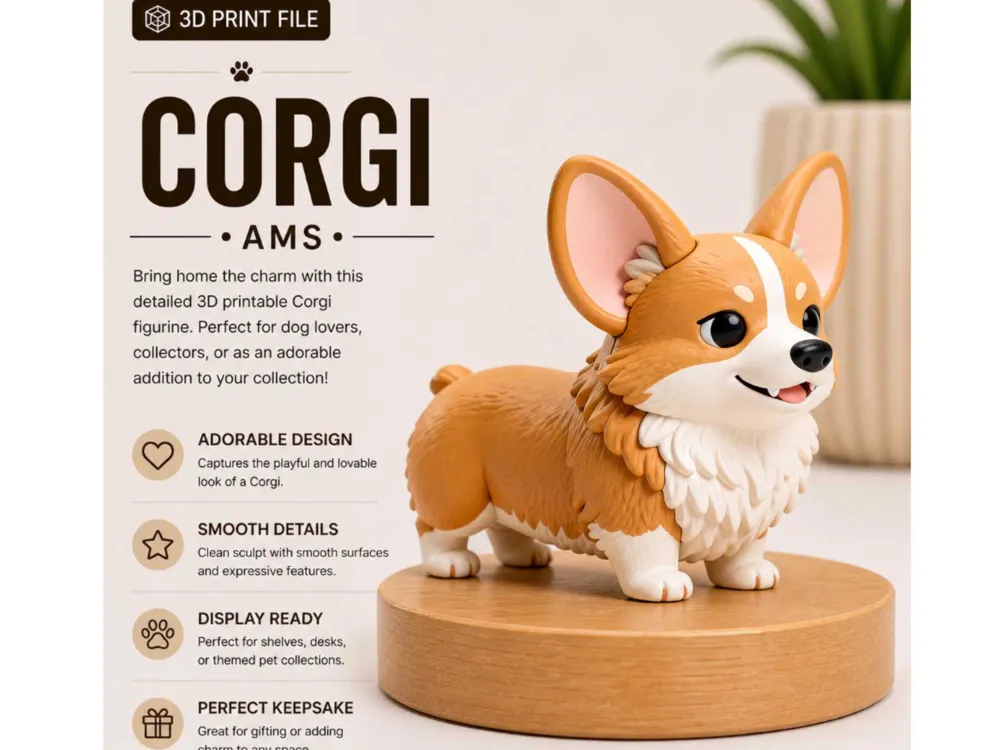 Corgi Chibi Cute Figurine Puppy Dog AMS - Free 3D Print Model - MakerWorld