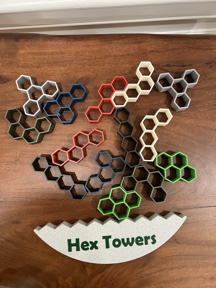 Hex Towers: A Stacking Game with HexErect Pieces Remixed by Adam L - MakerWorld