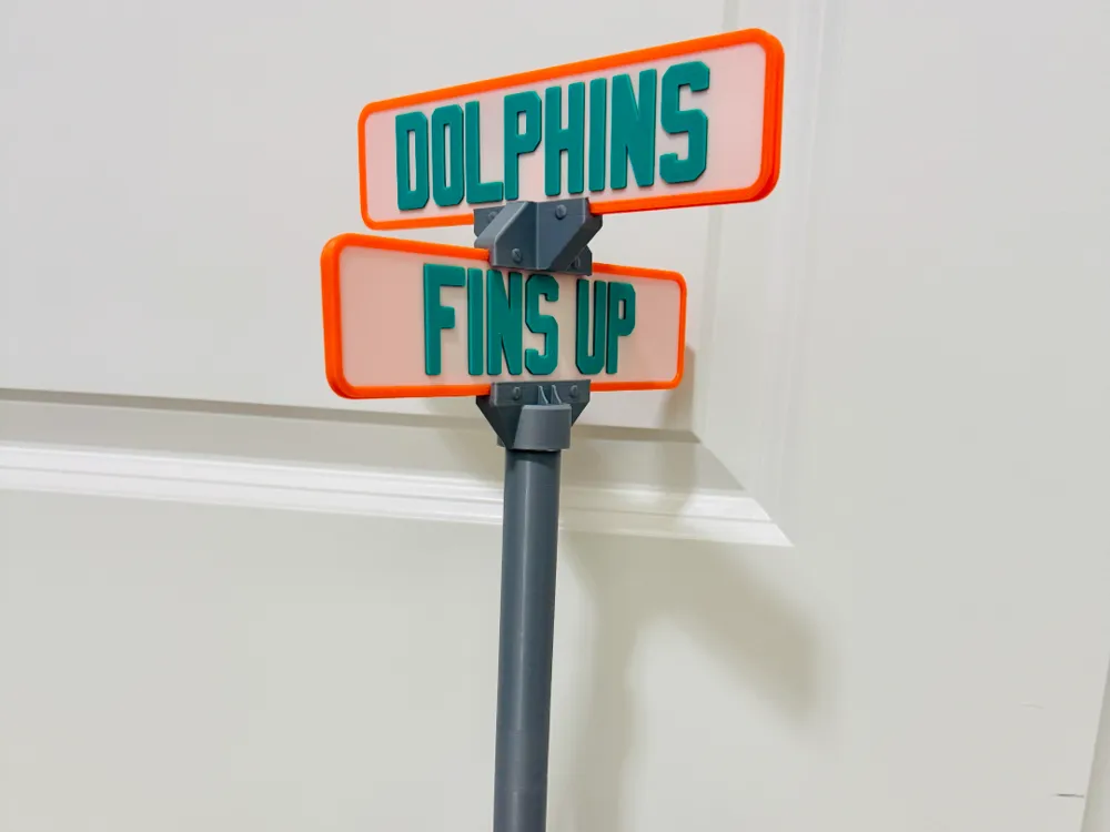 Miami Dolphins "Fins Up" street sign - Free 3D Print Model - MakerWorld