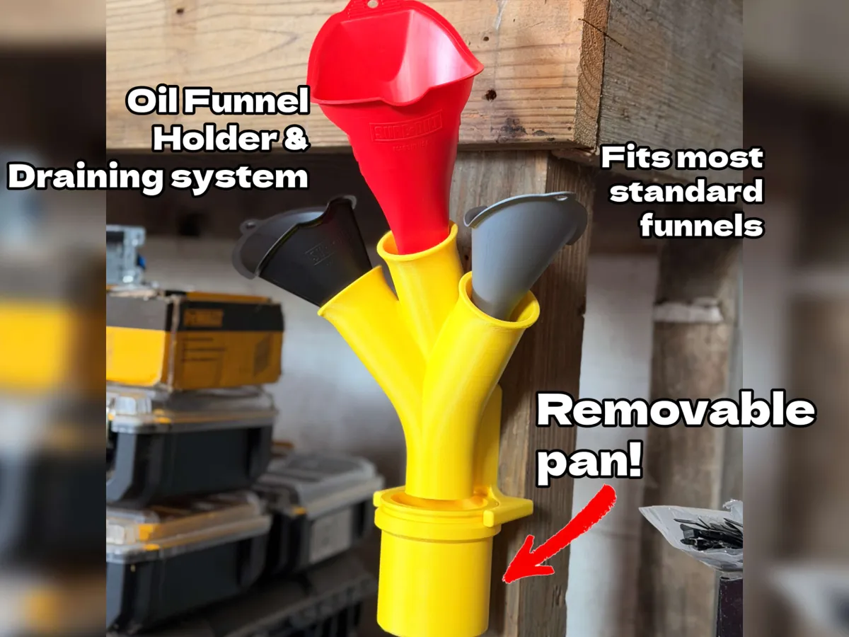 Oil Funnel Holder / Draining System - Free 3D Print Model - MakerWorld