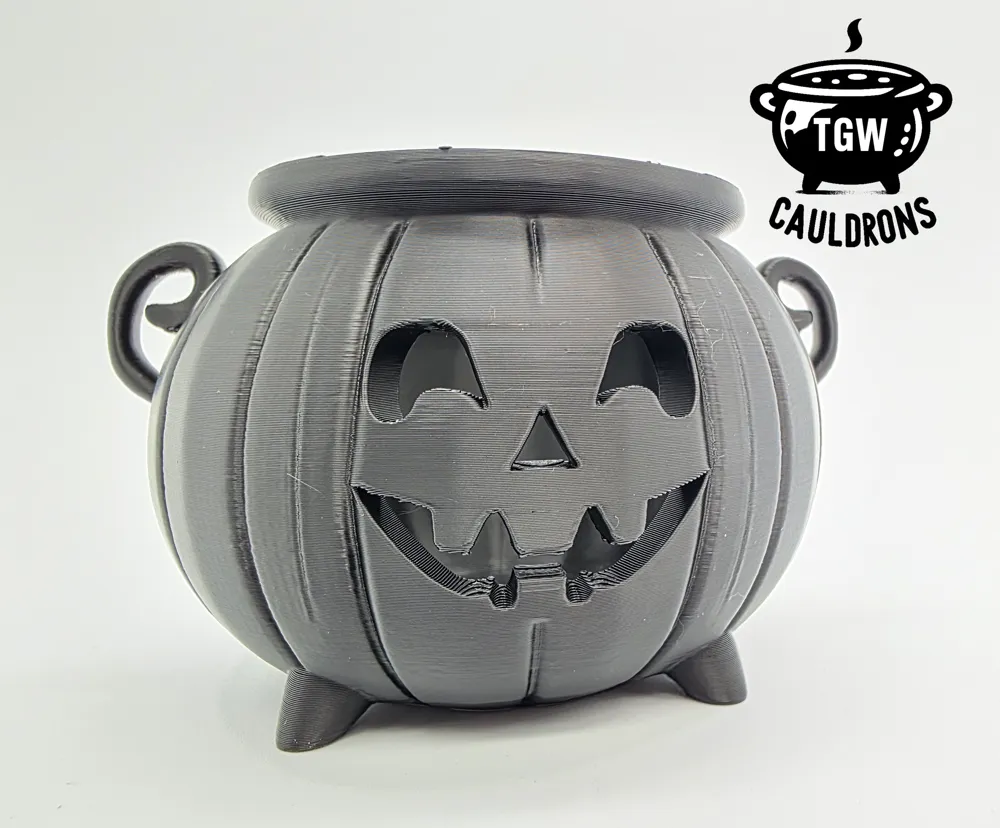 Jack-o-Lantern Cauldron - Flat Bottom by Triple G Workshop MakerWorld: Download Free 3D Models