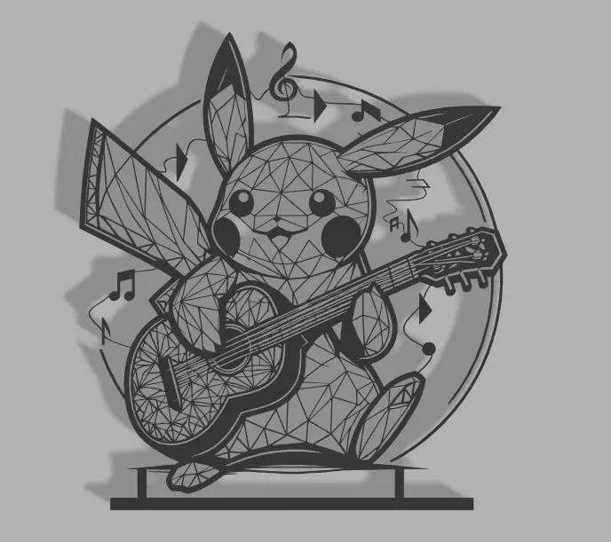 Geometric Low Poly Pikachu playing guitar V.1 by 3DPrintWolf - MakerWorld