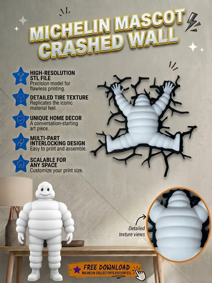 Michelin crashed sticker magnet wall decor - Free 3D Print Model ...