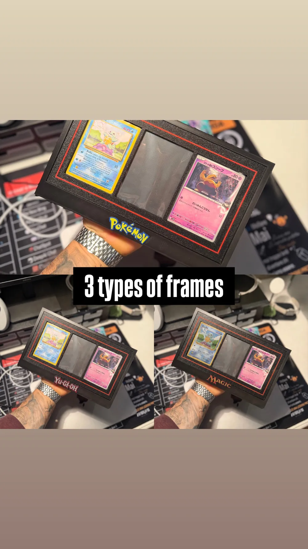 Frame for 3 cards, Pokémon, Magic or Yu-Gi-Oh - Free 3D Print Model ...