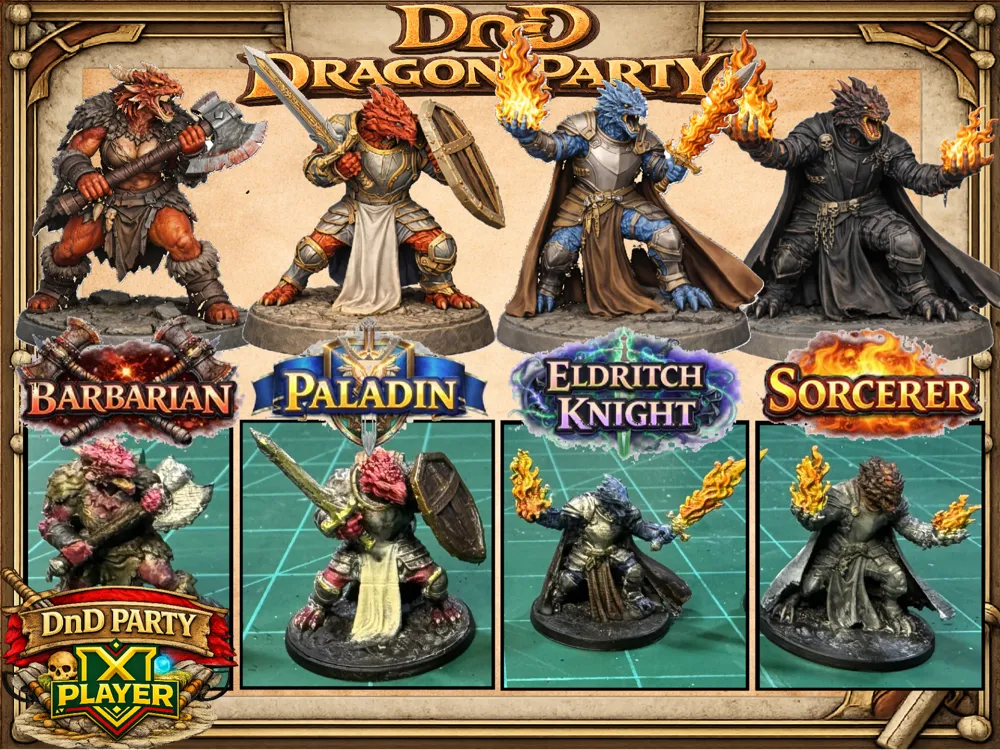 Dragonborn Adventurer Party: Bar, Pal, Eld Kn, Sor - Free 3D Print ...