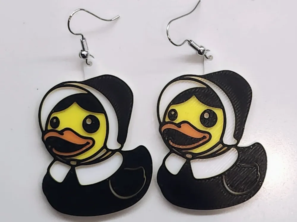 Pilgrim Lady Rubber Duck Earrings by HaleofaRanch MakerWorld: Download ...