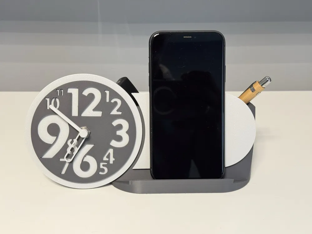 Clock for the desk, with phone holder & pencil box by cP3D MakerWorld ...