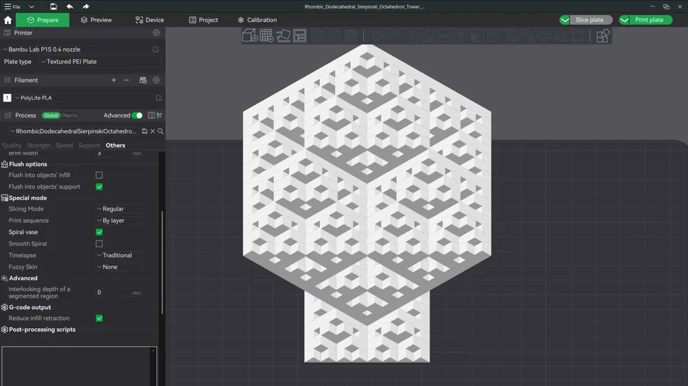 Rhombic Sierpiński Fractal - Level 4 | Vase Mode by Endless Design Lab 🌀 MakerWorld: Download ...