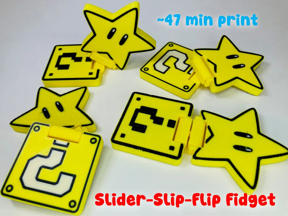 Mario Star and Question Slide + Flip Fidget - Free 3D Print Model ...