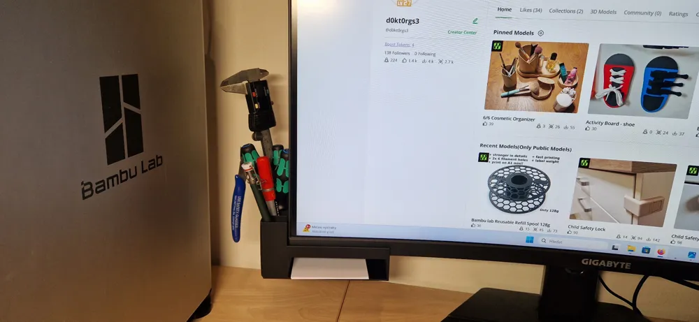 Pen + note holder under monitor - organizer - Free 3D Print Model ...