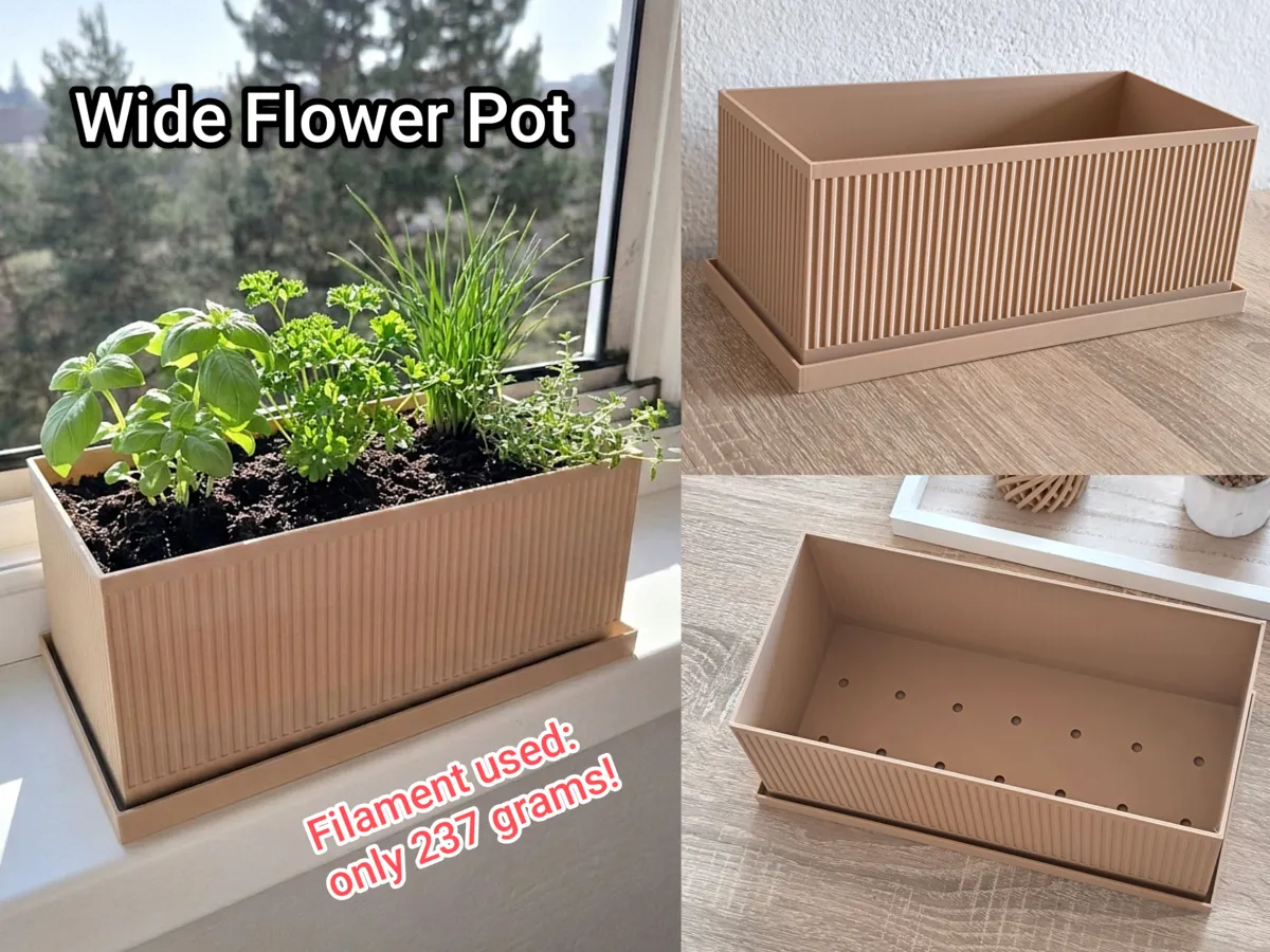 Japandi Wide Flower Pot with Drip Tray - Free 3D Print Model - MakerWorld