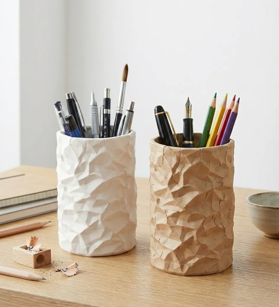 Crumpled Pen Holder - Modern Desk Organizer - Free 3D Print Model ...