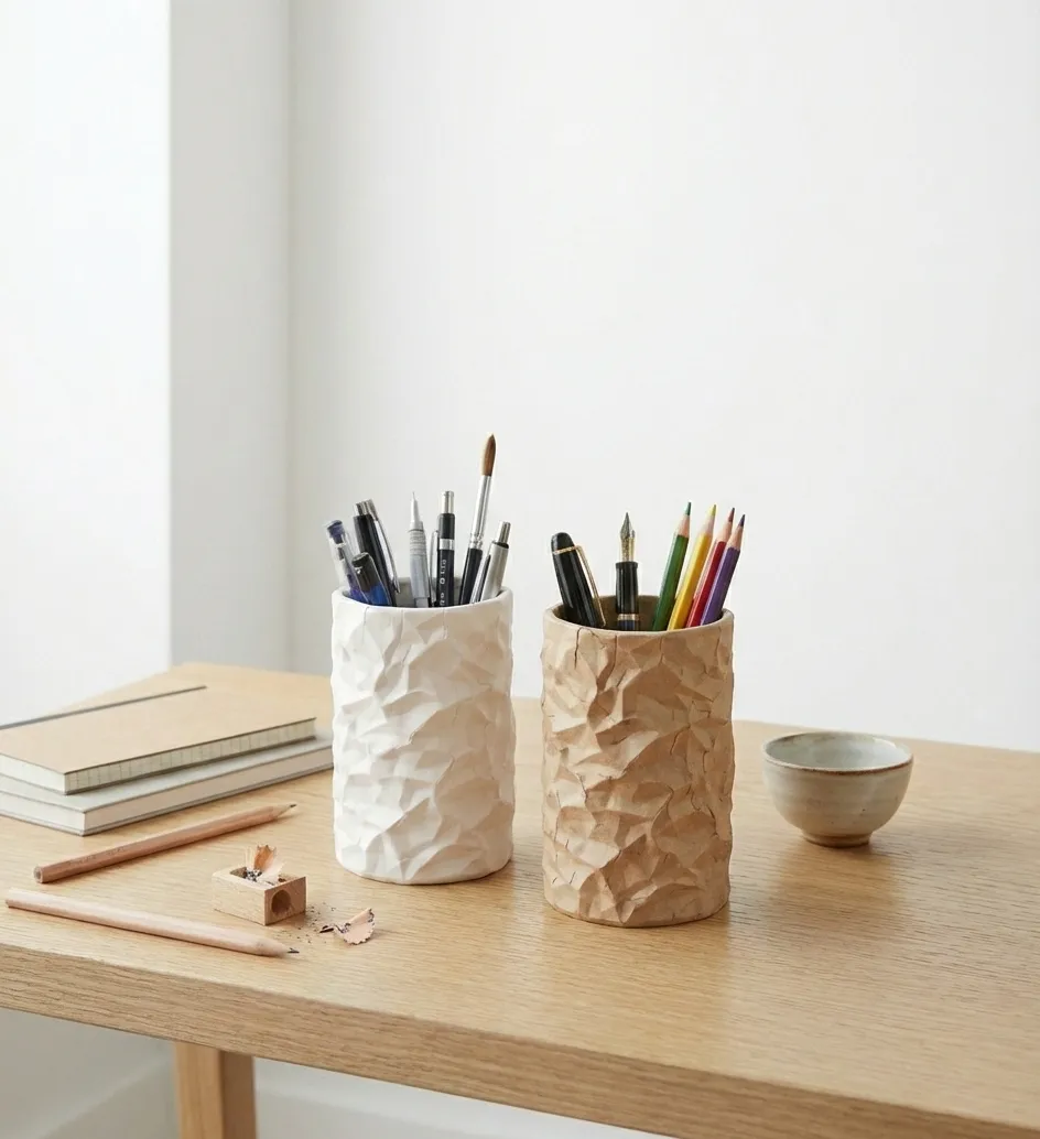 Crumpled Pen Holder - Modern Desk Organizer - Free 3D Print Model ...