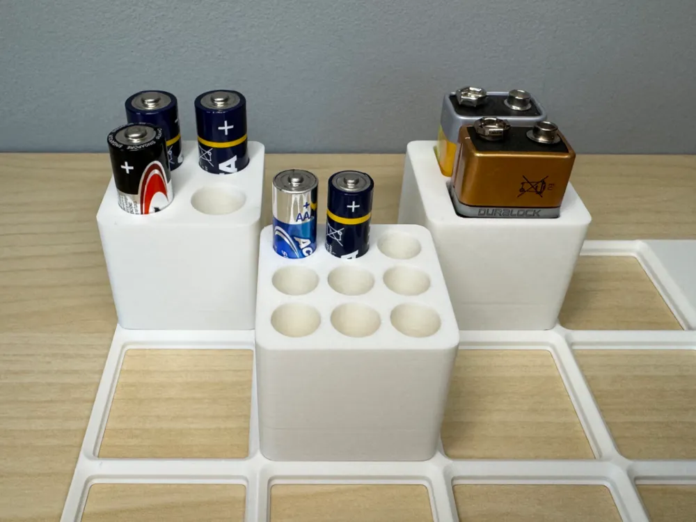 Gridfinity Battery Holder (AA/AAA/9V) by Lukas MakerWorld: Download Free 3D Models