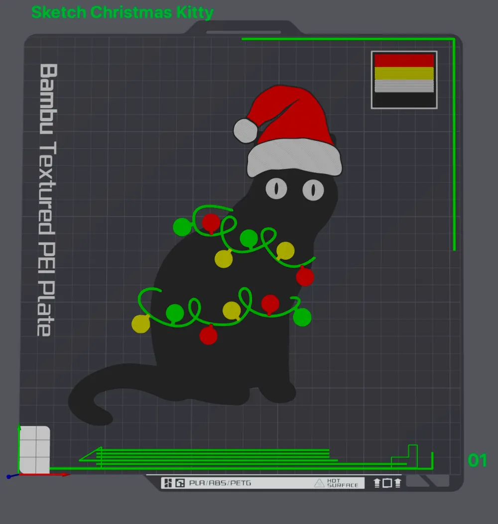 Sketchy Christmas Kitty by WagZPrintZ - MakerWorld