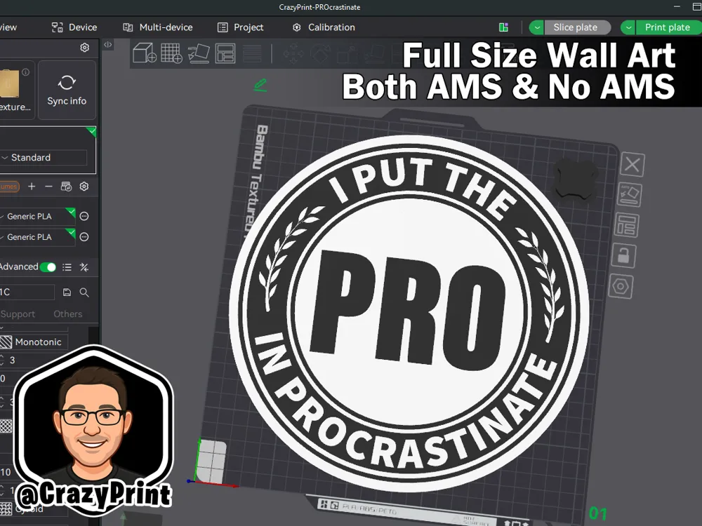 Put the PRO in Procrastinate fun Wall Art - No AMS - Free 3D Print ...