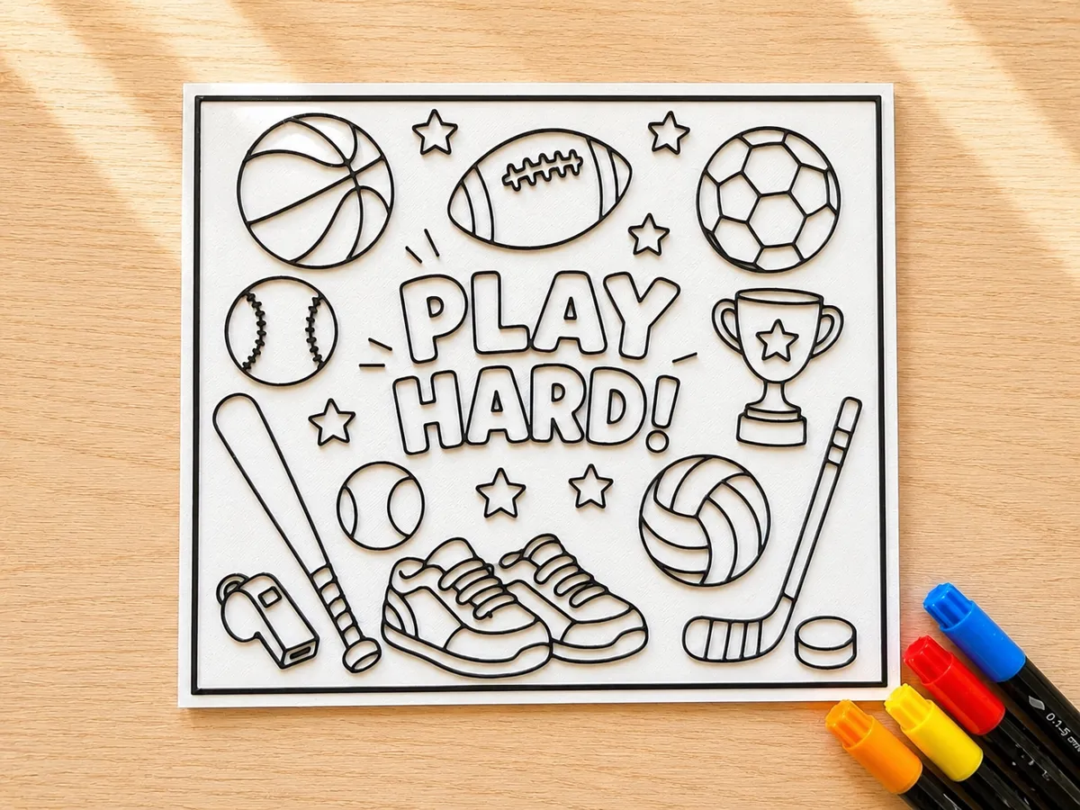 Sports Coloring Page - Free 3D Print Model - MakerWorld