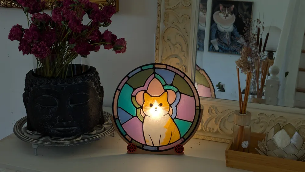 Stained glass Cat for LED Lamp Kit - w/wo AMS - Free 3D Print Model ...