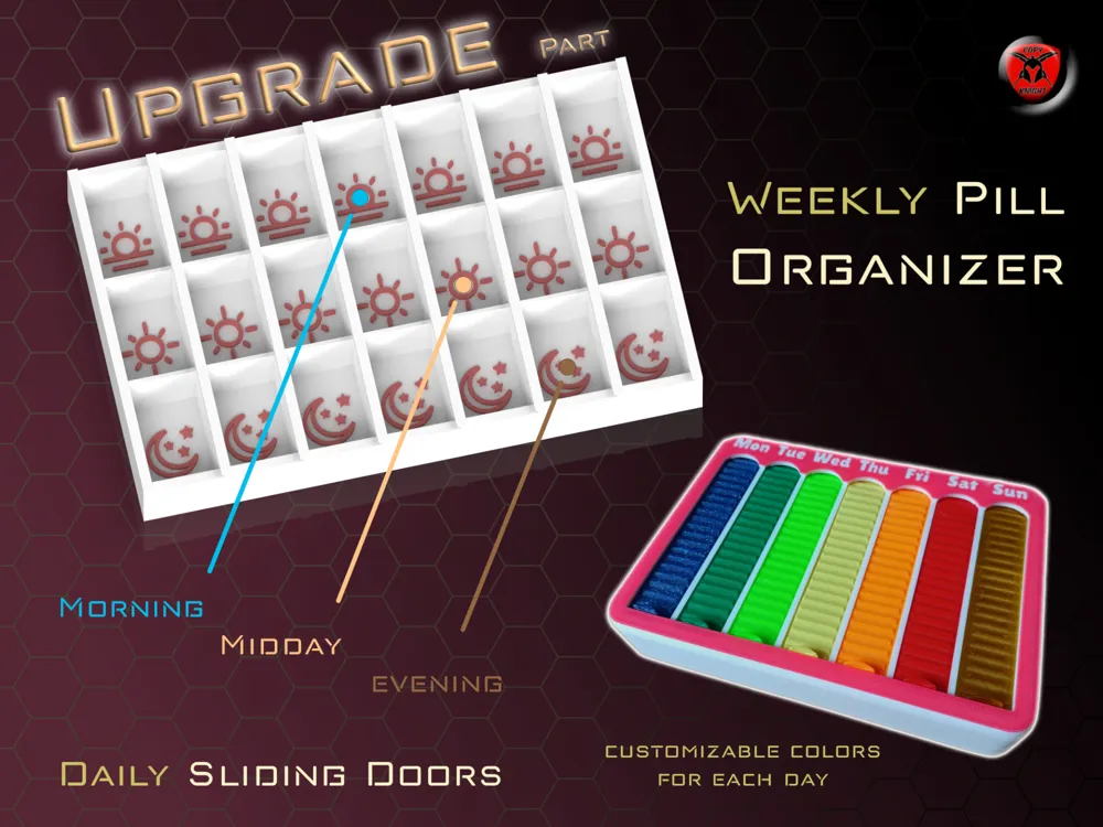 Pill Organizer Weekly Braille sliding doors by CopyKnight MakerWorld ...